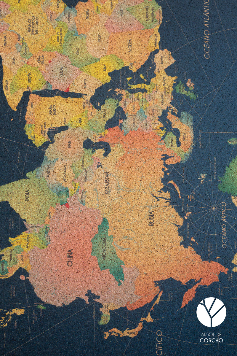 Mapamundi de CORCHO - Proyección Dymaxion - Reforzado – Árbol de Corcho